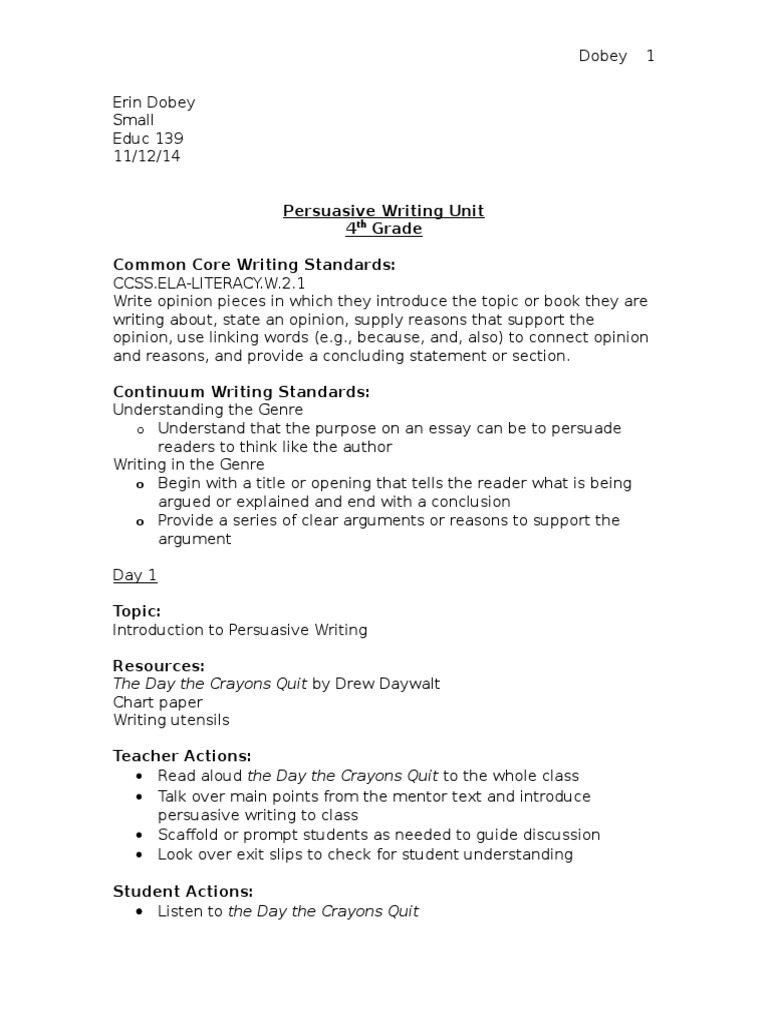 Writing Unit | PDF | Persuasion | Essays