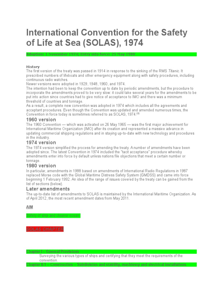 Solas STCW Summary | PDF | Water Transport | Shipping