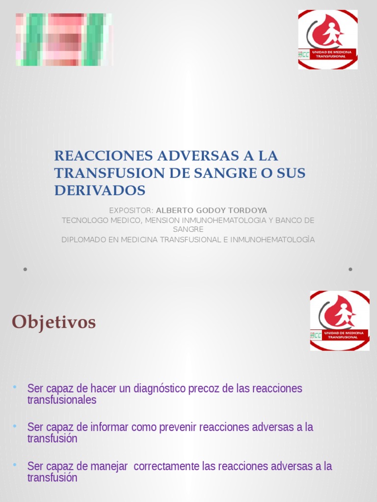 Reacciones Adversas A La Transfusion de Sangre | PDF | Transfusión de sangre | Alergia