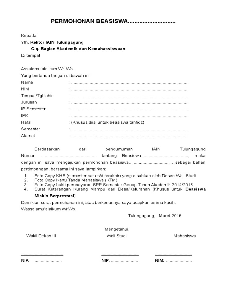 Contoh Surat Permohonan Beasiswa | PDF