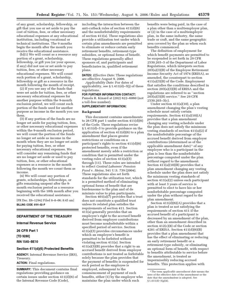 ERISA Section 411(d)(6) Regulations | PDF | Social Institutions ...