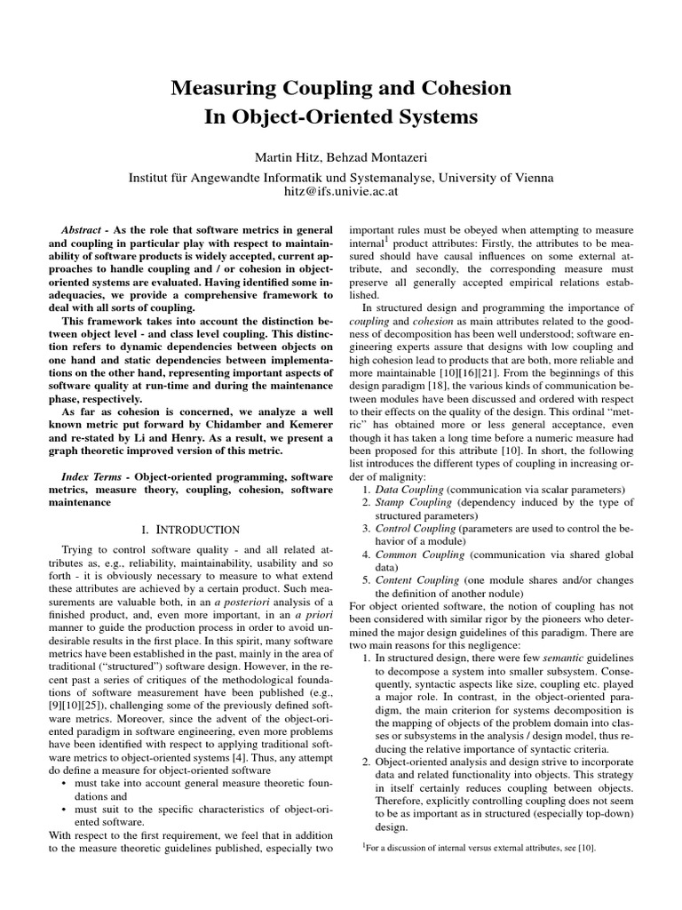Measuring Coupling And Cohesion Assignment1 Pdf Class Computer Programming Object 7052