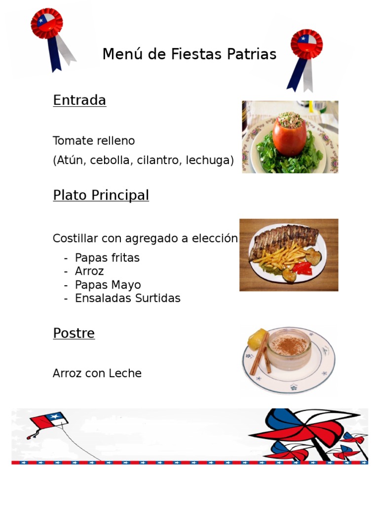 Menú de Fiestas Patrias | PDF | Cocina, comidas y vino