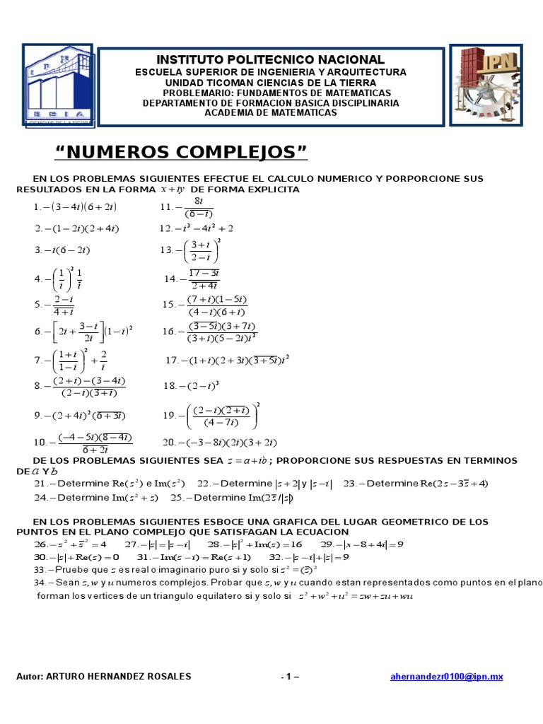 Problemario de Fundamentos de Matematicas | PDF | Número complejo | Objetos matemáticos