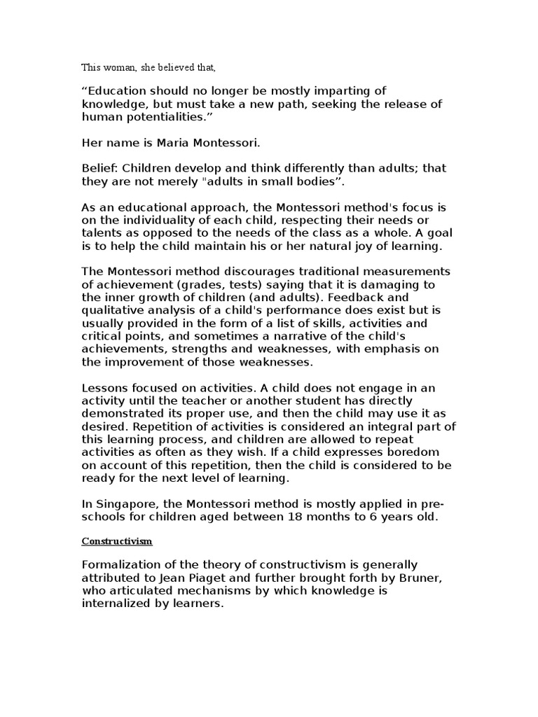 Maria Montessori | PDF | Constructivism (Philosophy Of Education ...