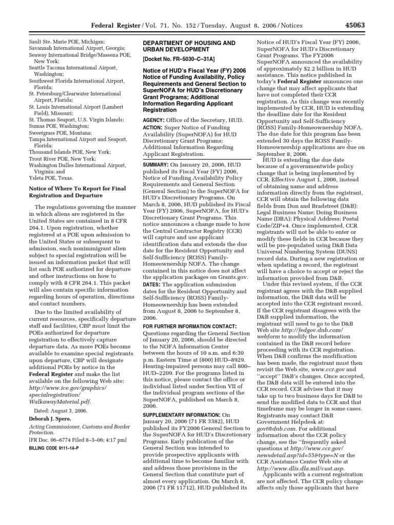 Notice: Grants and Cooperative Agreements Availability, Etc.: Discretionary Programs (Super NOFA ...