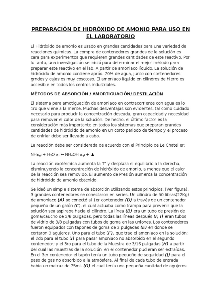 Preparación de Hidróxido de Amonio Trad | PDF | Amoníaco | Absorción ...