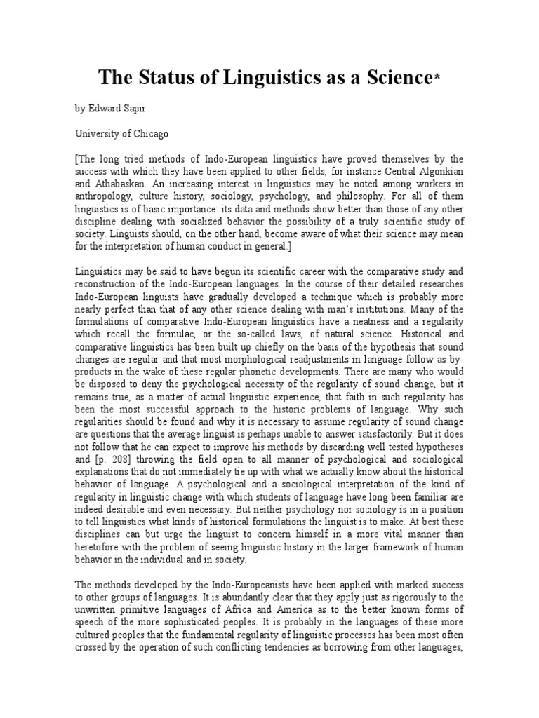 The Status of Linguistics As A Science | PDF | Linguistics | Science