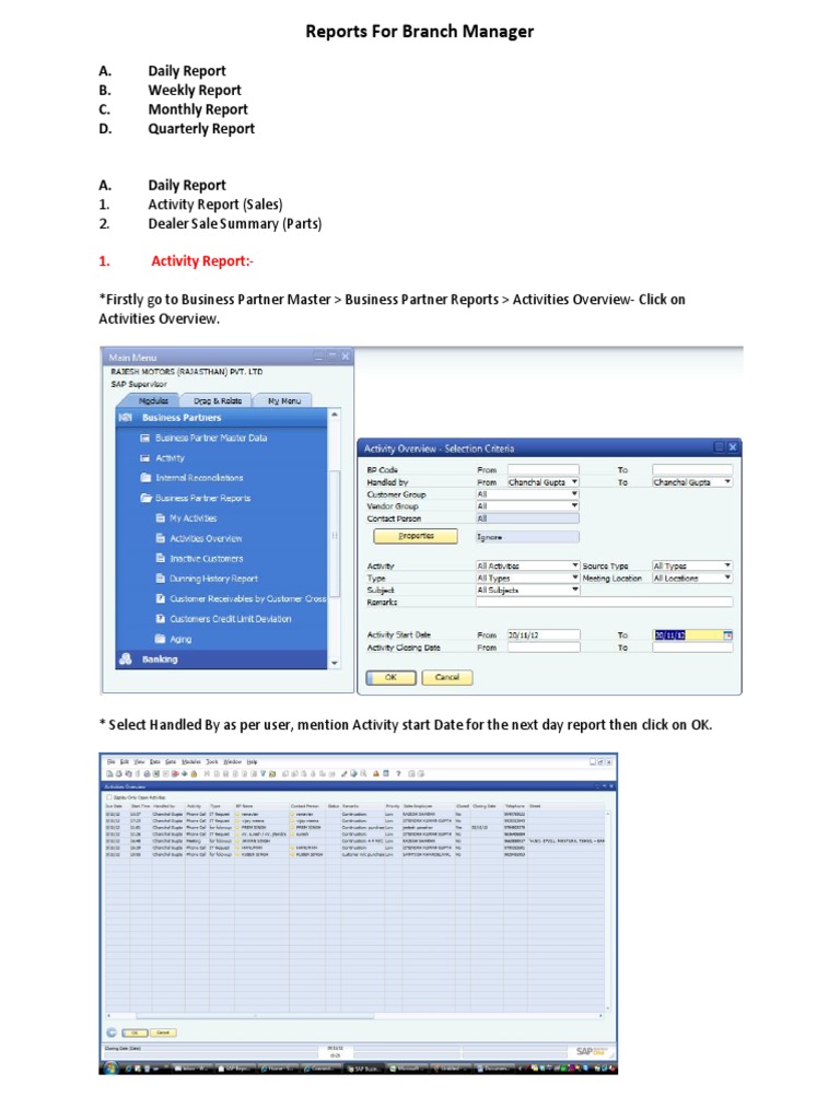 For Branch Manager Report | PDF | Invoice | Business