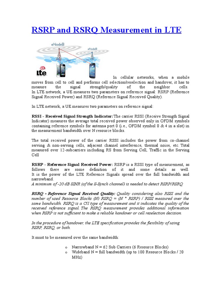 RSRP and RSRQ in LTE Networks | PDF | Bandwidth (Signal Processing ...