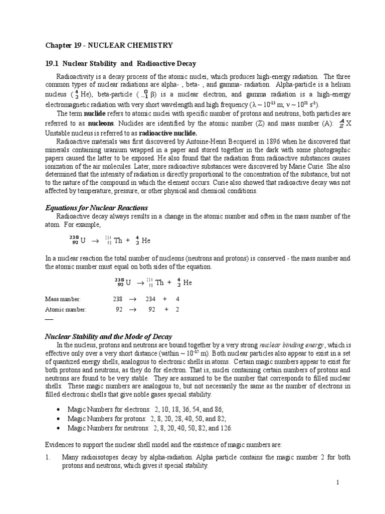 Nuclear Chemistry Notes | PDF | Nuclear Physics | Radioactive Decay