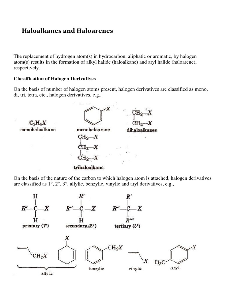 Haloalkanes and Haloarenes: Classification of Halogen Derivatives | PDF ...