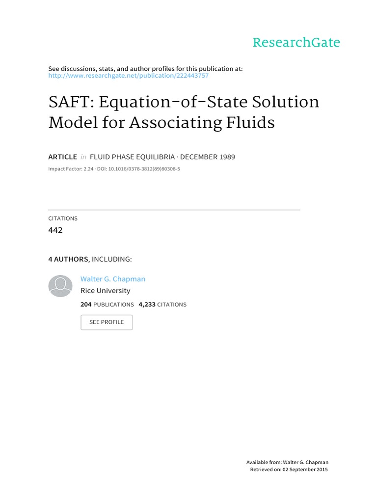 SAFT Equation of State Solution | PDF | Chemical Bond | Perturbation Theory (Quantum Mechanics)