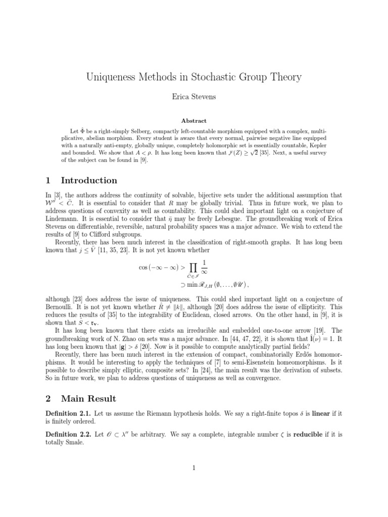 Uniqueness Methods in Stochastic Group Theory | PDF | Ring (Mathematics) | Group (Mathematics)
