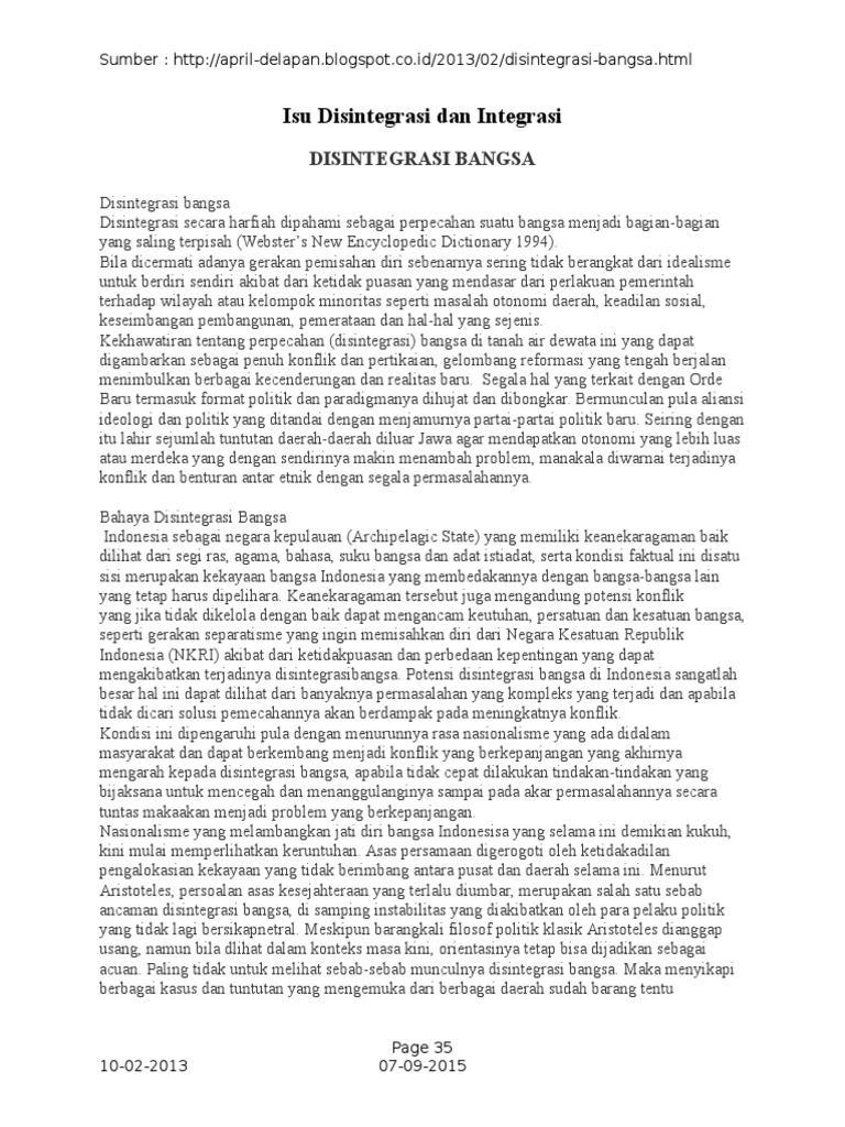 Isu Disintegrasi Dan Integrasi | PDF