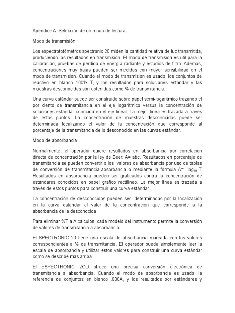 Apéndice A Spectronic 20 | PDF | Porcentaje | Cinética química