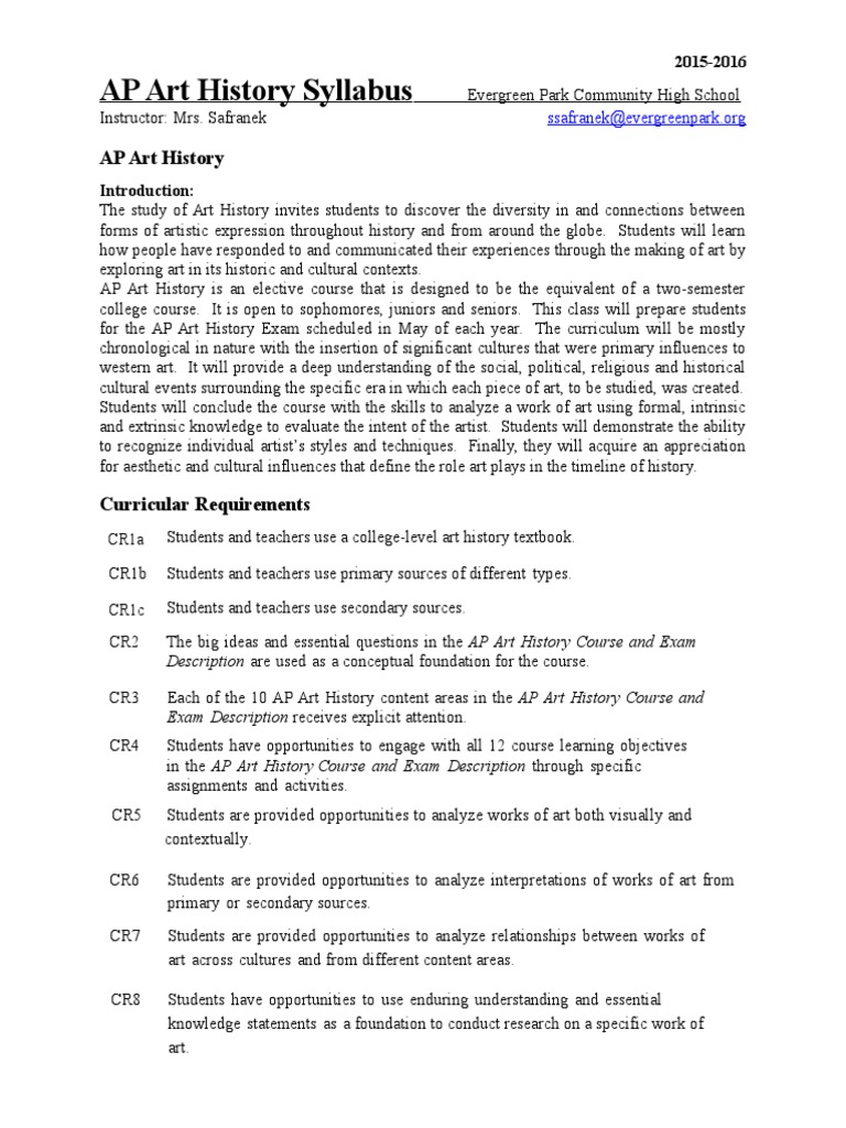 AP Art History Syllabus 2015-2016 | PDF | Art History | Curriculum