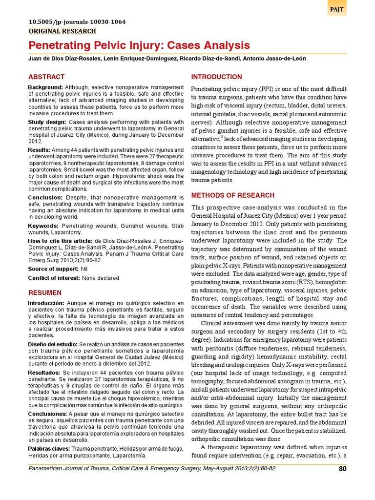 Penetrating Pelvic Trauma. Panam J Trauma Crit Care 2013 | PDF | Major ...