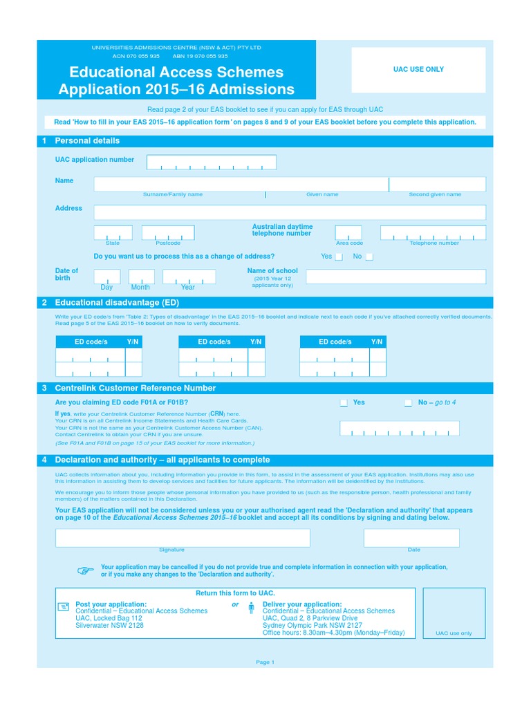 Educational Access Schemes Application 2015-16 Admissions: 1 Personal ...
