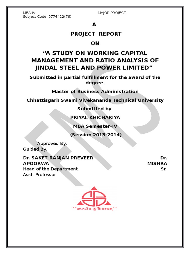 Finance 4th Sem Project Final | PDF | Working Capital | Business