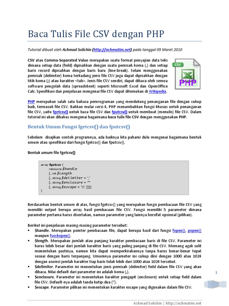 Baca Tulis File CSV Dengan PHP | PDF