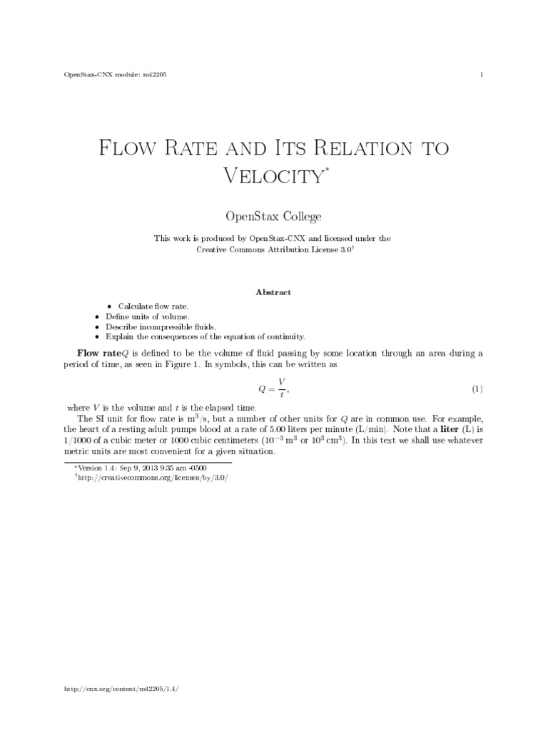 Flow Rate and Its Relation To Velocity 4 | PDF | Artery | Capillary