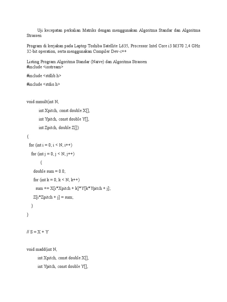 Kecepatan Perkalian Matriks: Algoritma Strassen vs Standar | PDF | Object Oriented Programming ...