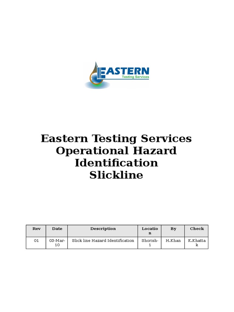 Operational Hazard Identification and Control Measures for Slickline ...