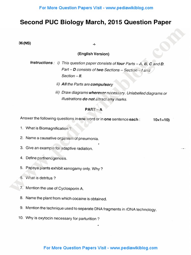 2nd PU Biology March 2015 PDF | PDF | Biochemistry | Chemistry