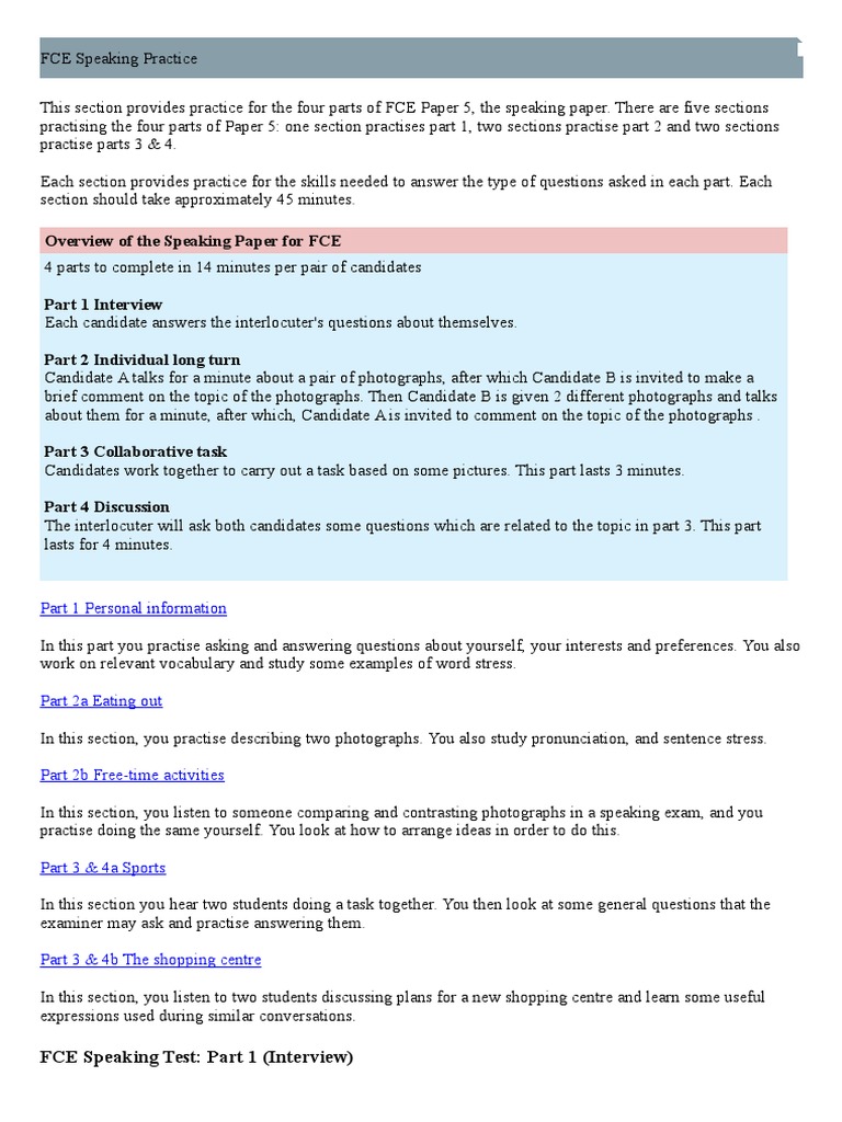 FCE Speaking Practice | PDF | Languages