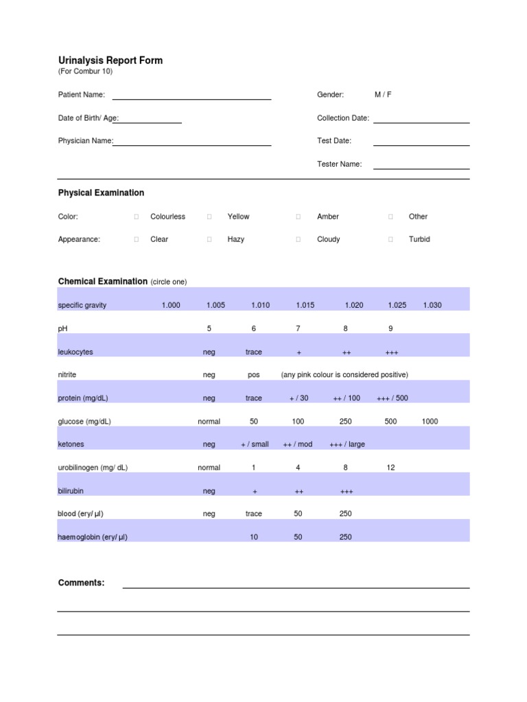 Urinalysis Report Form Template | PDF