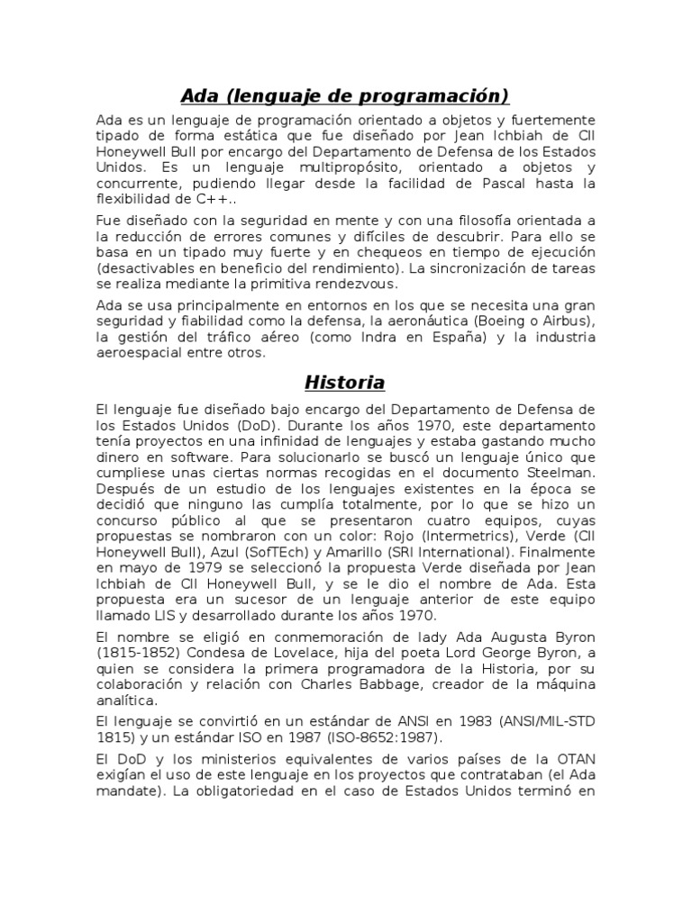 Ada (Lenguaje de Programación) | PDF | Programación de computadoras ...