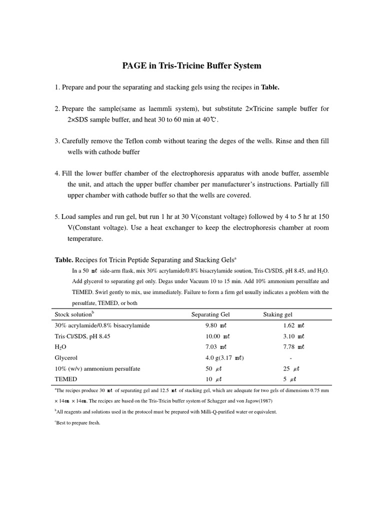 SDS-PAGE Tris-Tricine System | PDF | Gel Electrophoresis ...