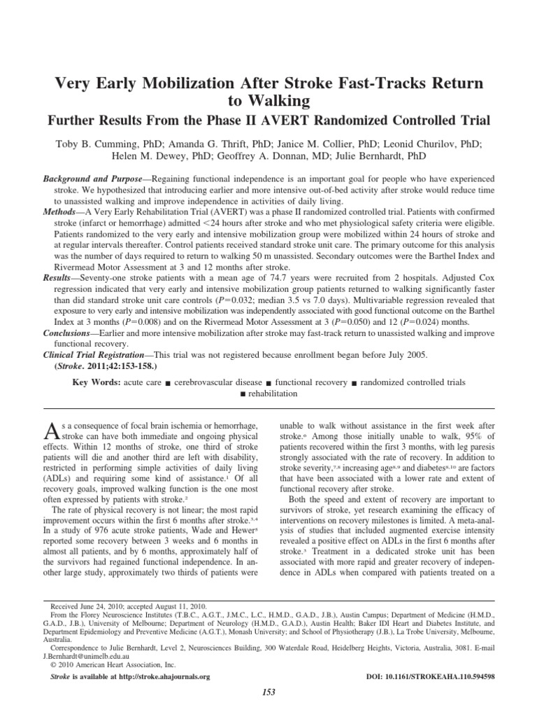 Very Early Mobilization After Stroke Fast-Tracks Return To Walking ...
