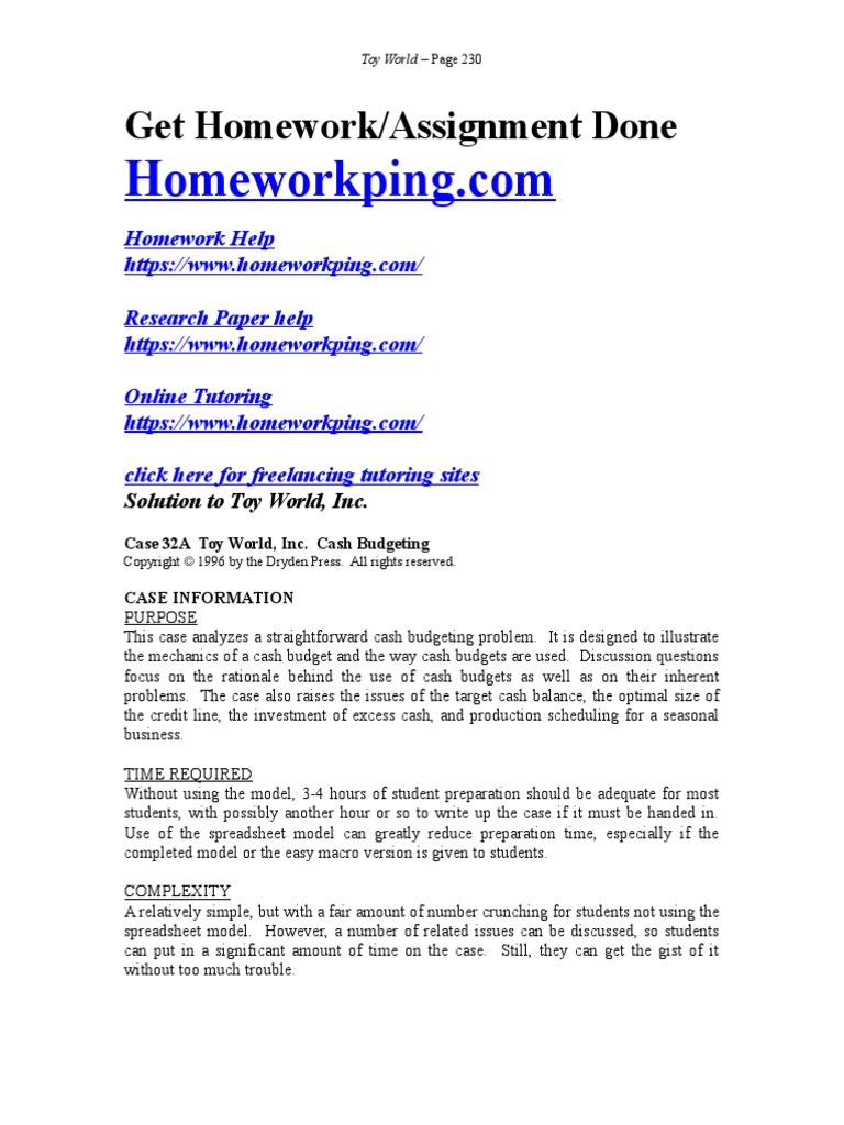 Harvard Case Study Toy World | PDF | Interest | Securities (Finance)