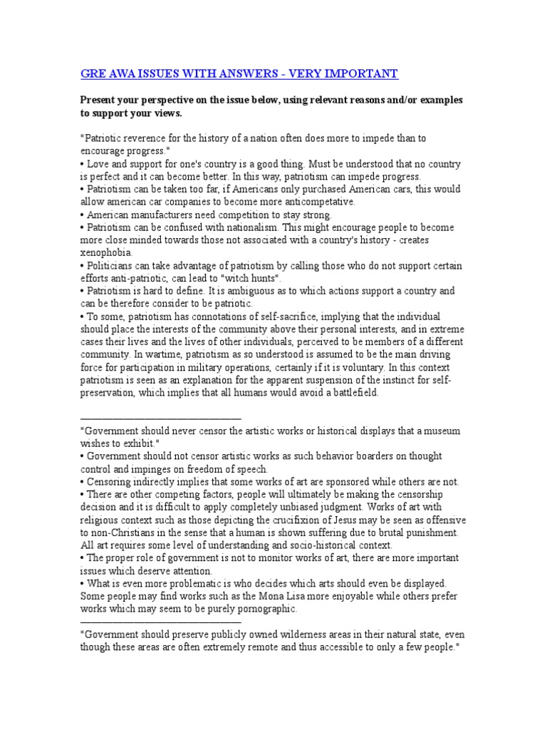 GRE Awa Issues With Answers | Leadership | Leadership & Mentoring