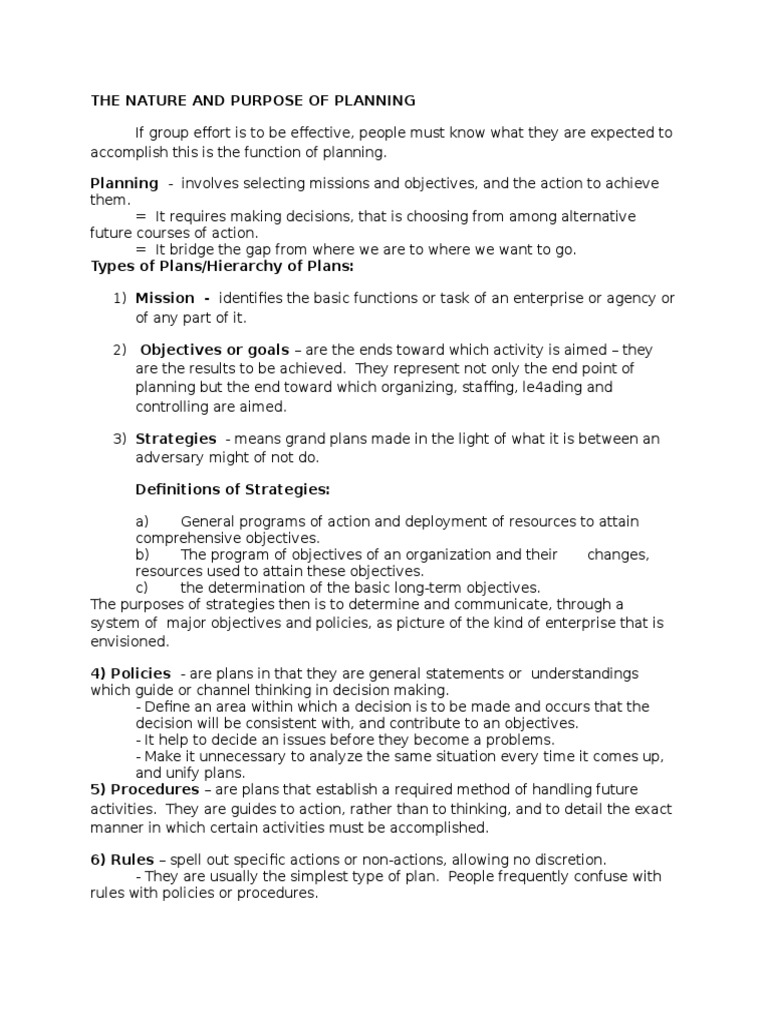 Nature and Purpose of Planning | PDF | Goal | Performance Appraisal