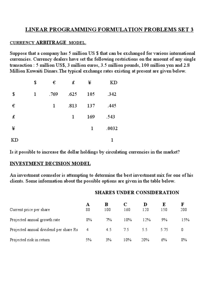 Linear Programming Formulation Problems Set 3 | PDF | Pound Sterling ...