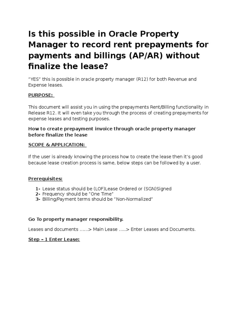 Prepayments Oracle Property Manager | PDF