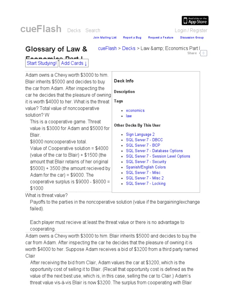 Law & Economics Part I - Flash Cards by CueFlash | PDF | Damages ...