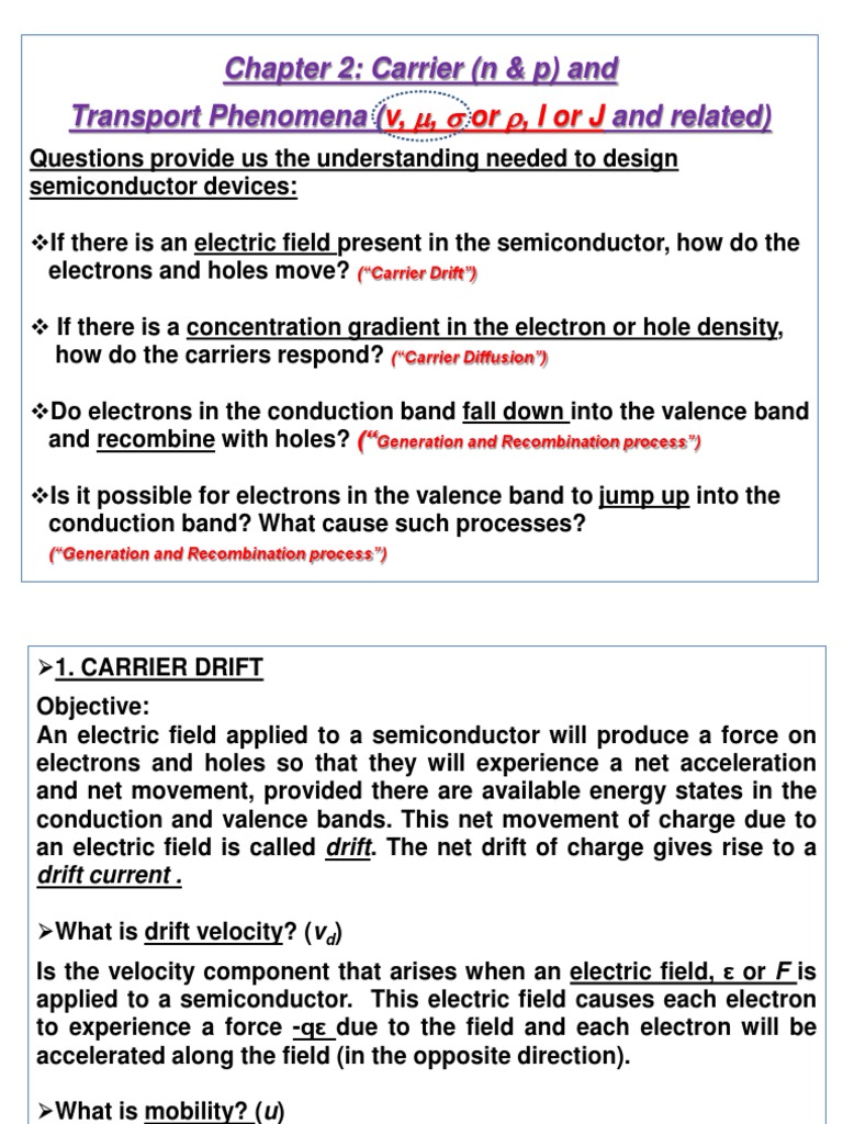 Carrier Drift and Transport in Semiconductors | PDF | Semiconductors ...