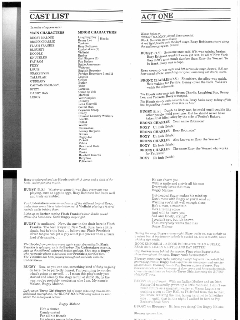 Act One Bugsy Malone | PDF