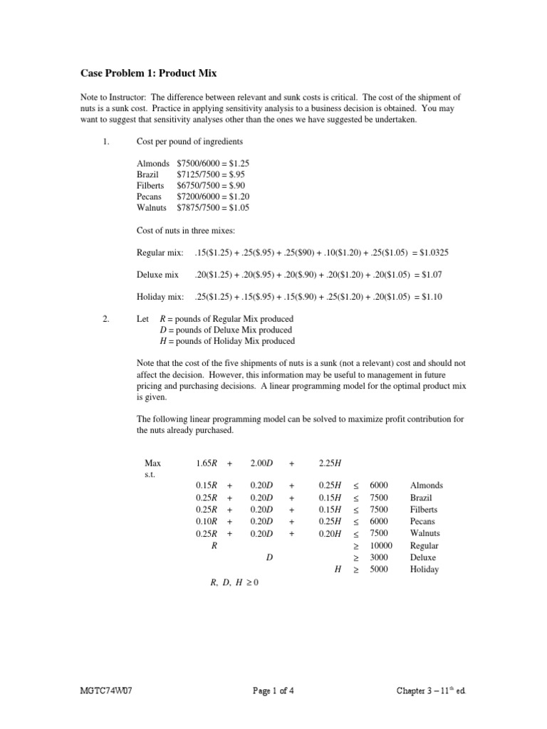 Case Problem 1: Product Mix | PDF | Applied Mathematics | Analysis