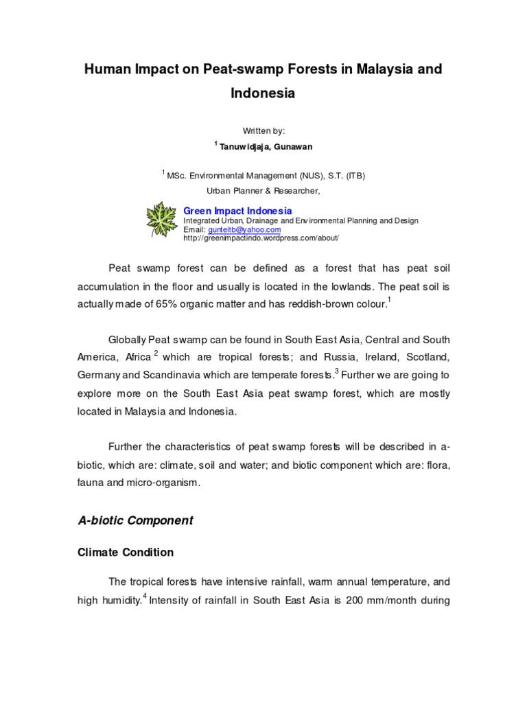 Human Impact On Peat-Swamp Forests in Malaysia and Indonesia Ed | PDF ...