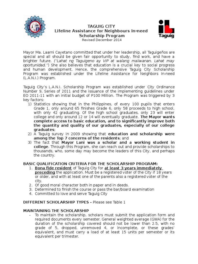 Briefer - LANI Scholarship Program - Rev.12.2014 | PDF | Secondary School | Thesis