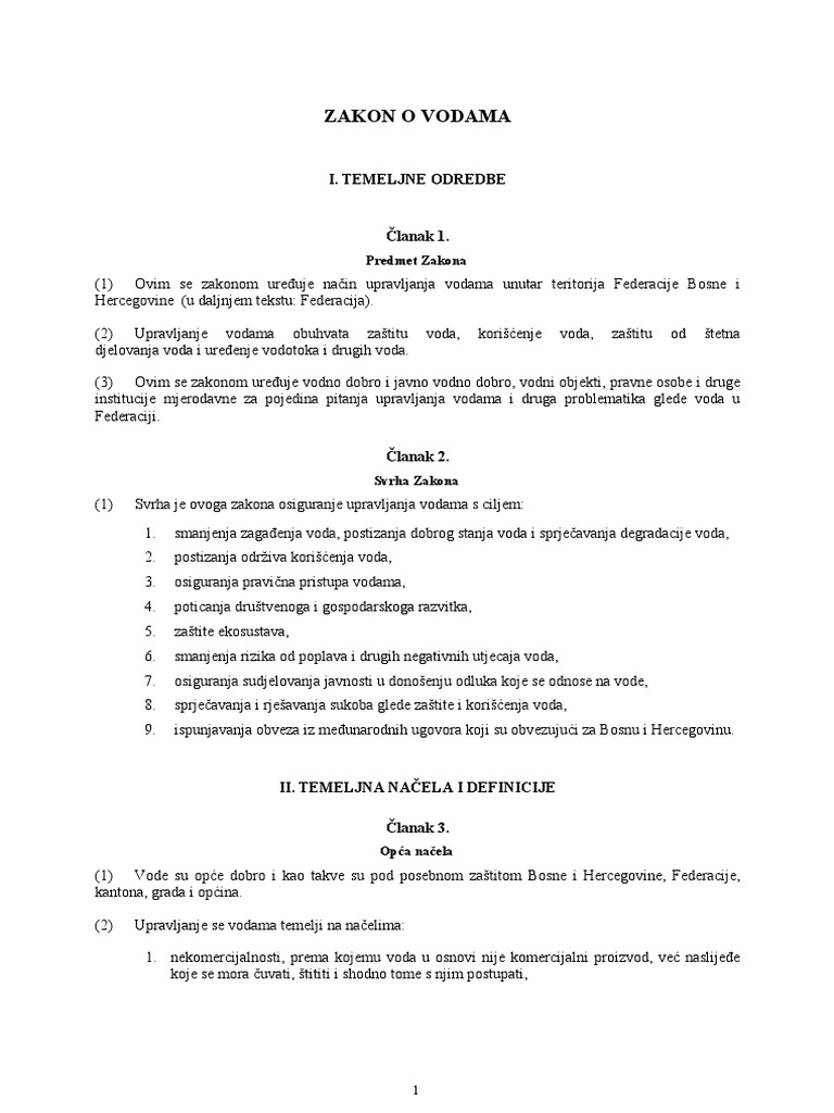 Zakon o Vodama FBIH | PDF