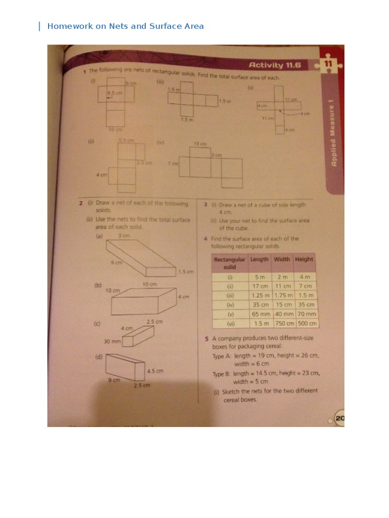 Nets and Surface Area Homework | PDF