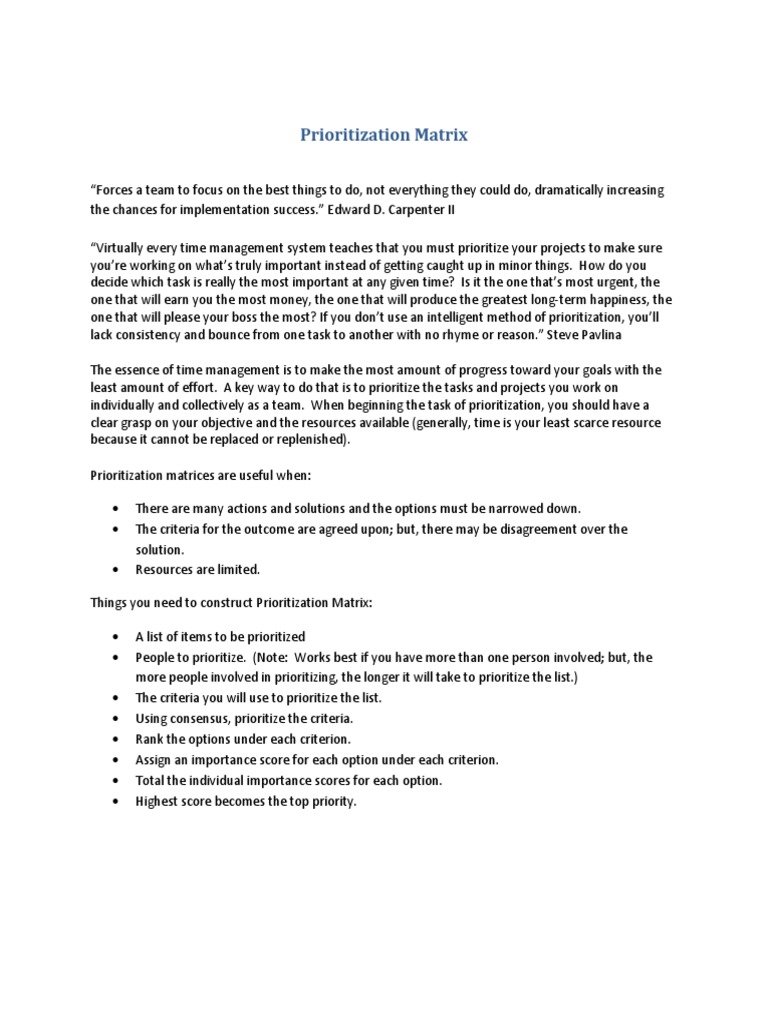 Prioritization Matrix | PDF | Time Management | Professional Skills