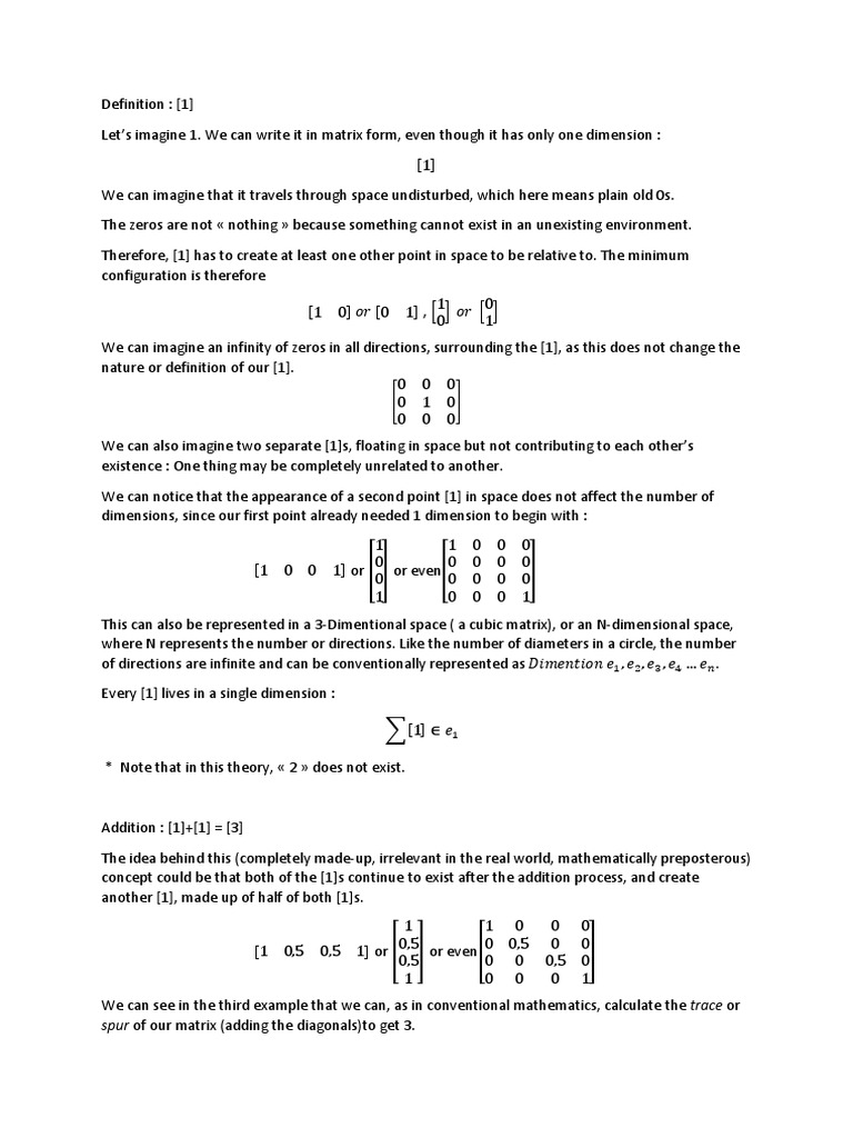 Spur of Our Matrix (Adding The Diagonals) To Get 3 | PDF | Dimension ...