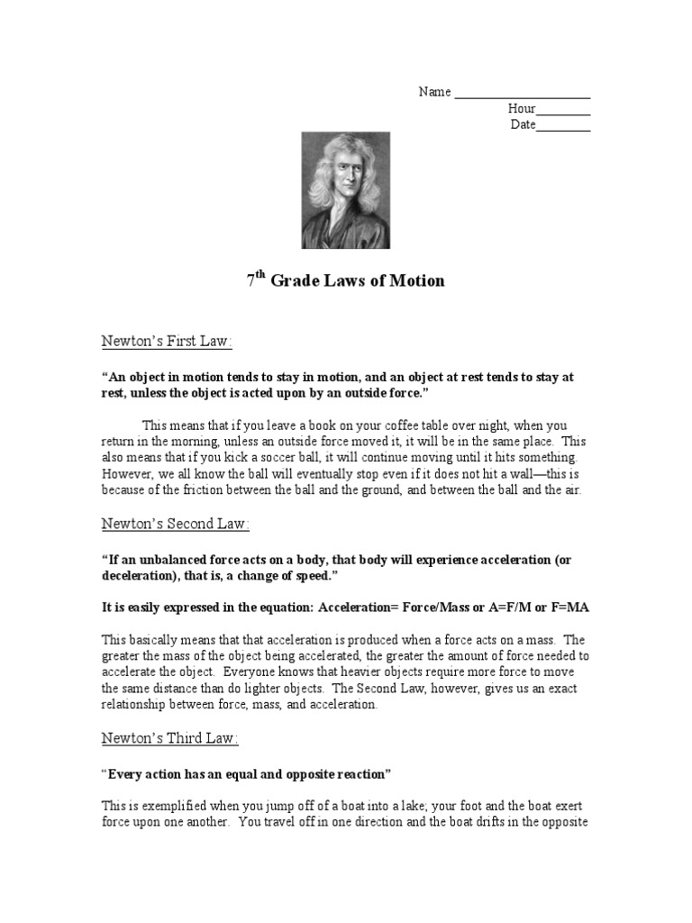 7th Grade Laws of Motion | PDF | Newton's Laws Of Motion | Force